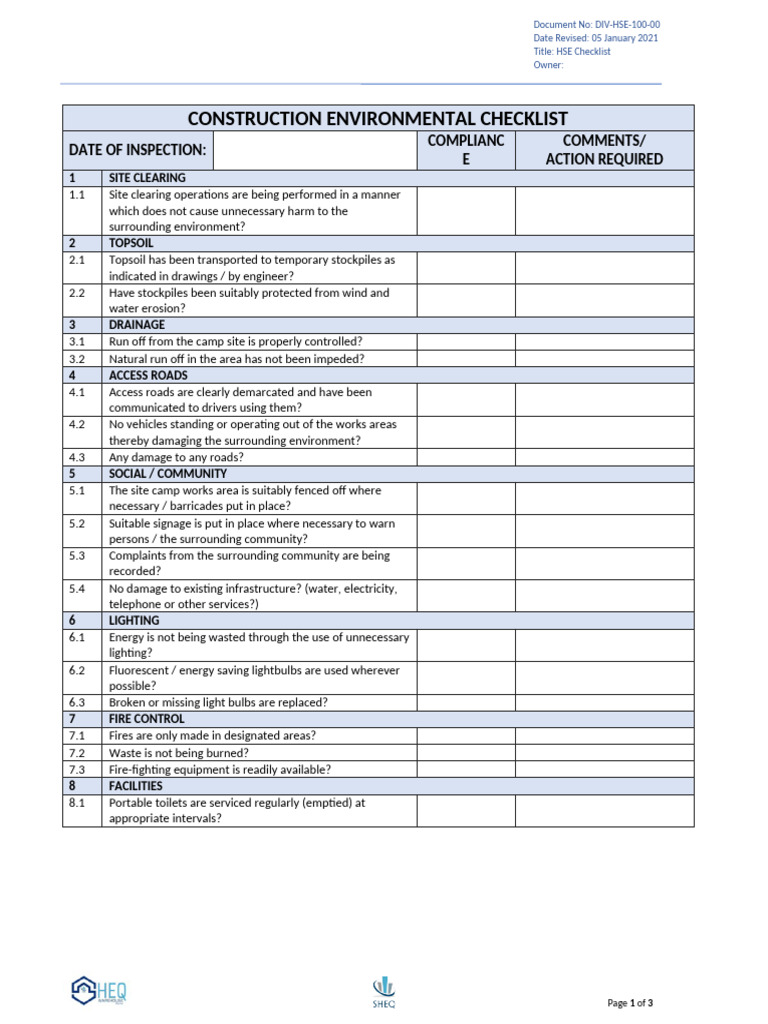 Checklist - Environmental - 2021 | PDF | Waste | Pest (Organism)