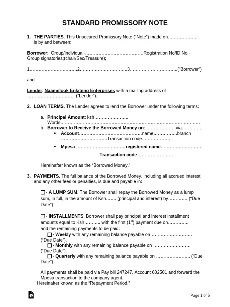Standard Promissory Note | PDF | Interest | Promissory Note