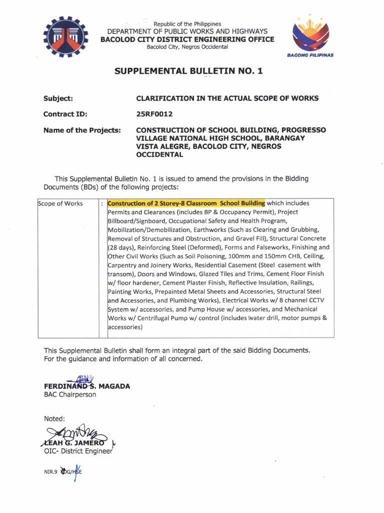 Supplemental Bid Bulletin No. 1 | PDF
