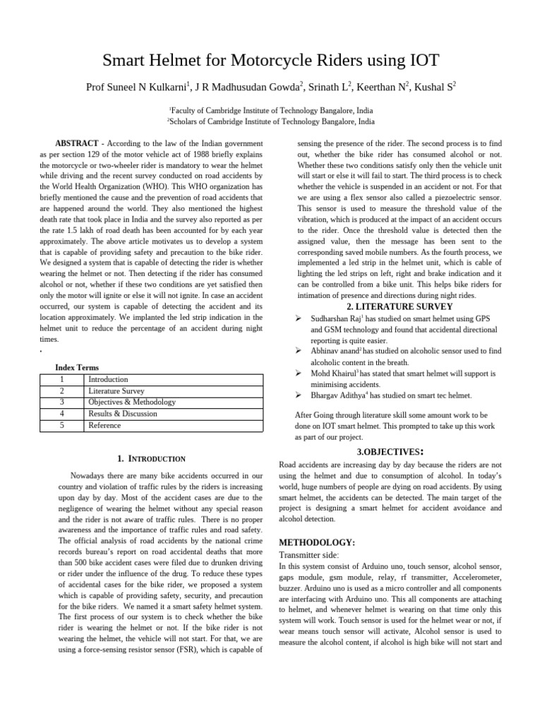 Journal Paper of Smart Helmet | PDF | Arduino | Embedded System