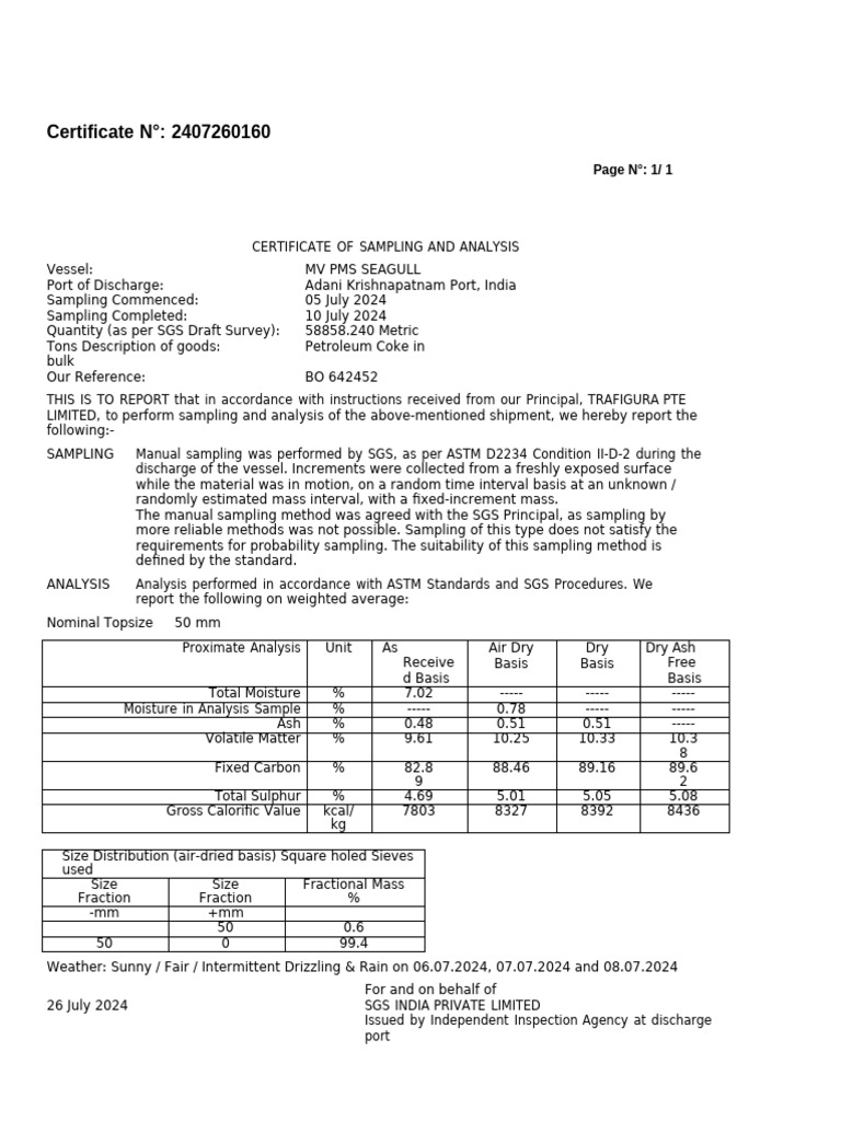 MV PMS Seagull Discharge Port - (SGS) Analysis Report | PDF | Sampling (Statistics)