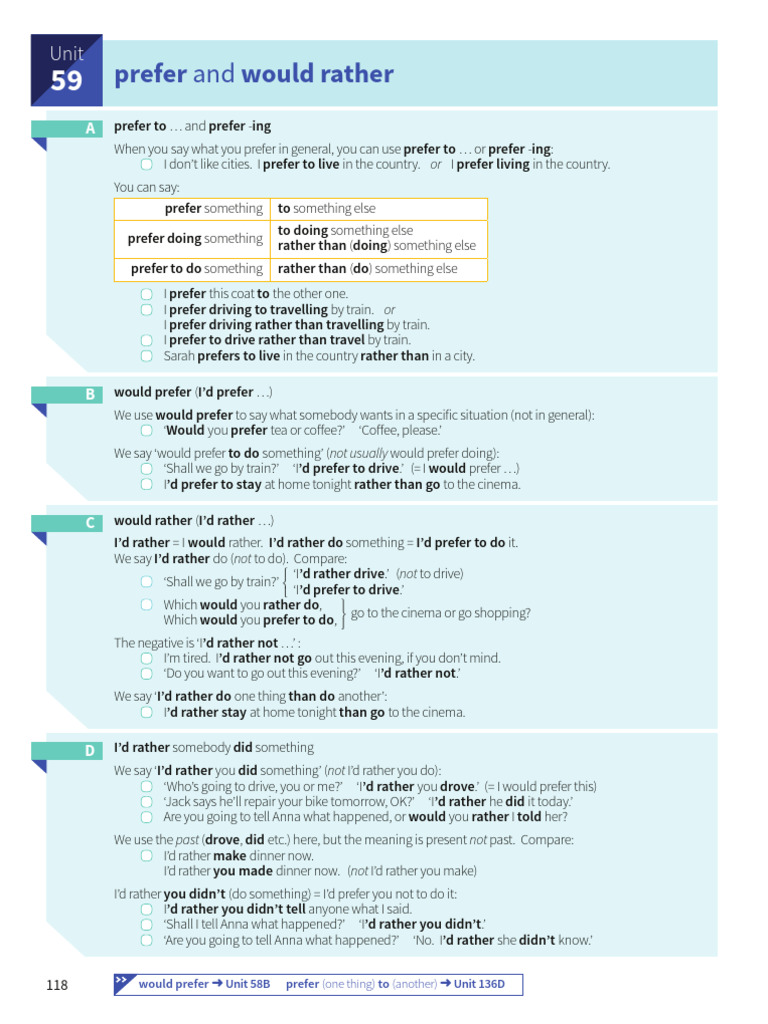 Prefer and Would Rather Worksheet | PDF