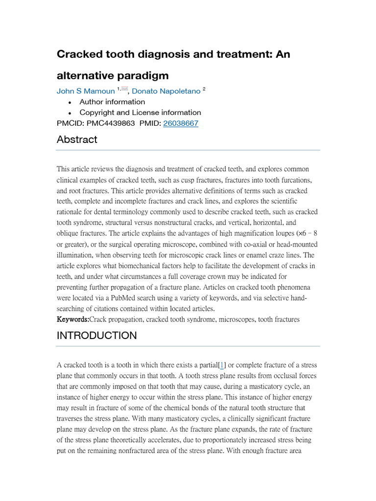 Cracked Tooth Diagnosis and Treatment | PDF | Dental Anatomy ...