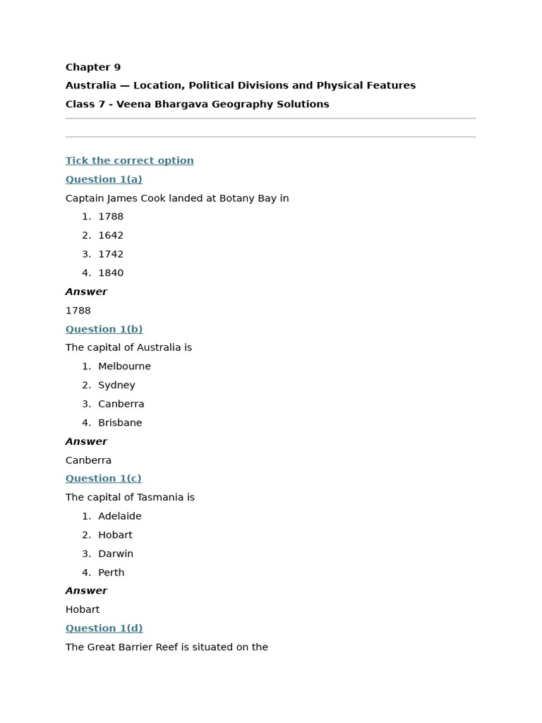 Australia - Location, Political Divisions and Physical Features | PDF ...