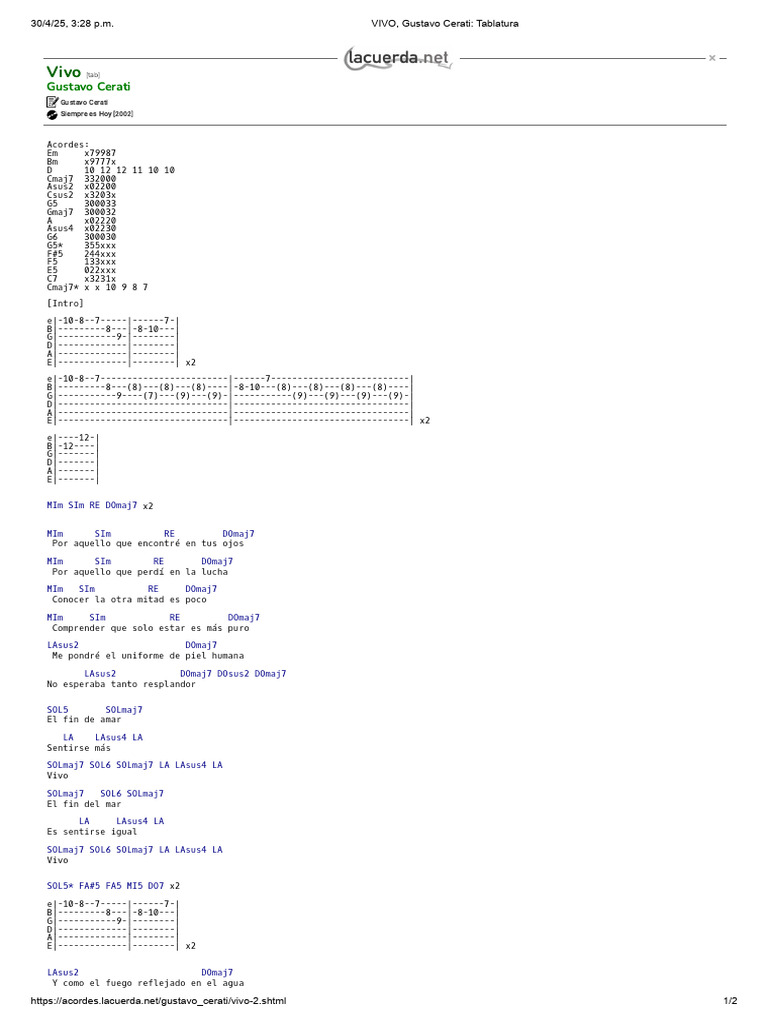 VIVO, Gustavo Cerati - Tablatura | PDF