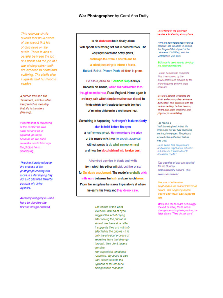 War Photographer - Sample Annotations | PDF | Poetry