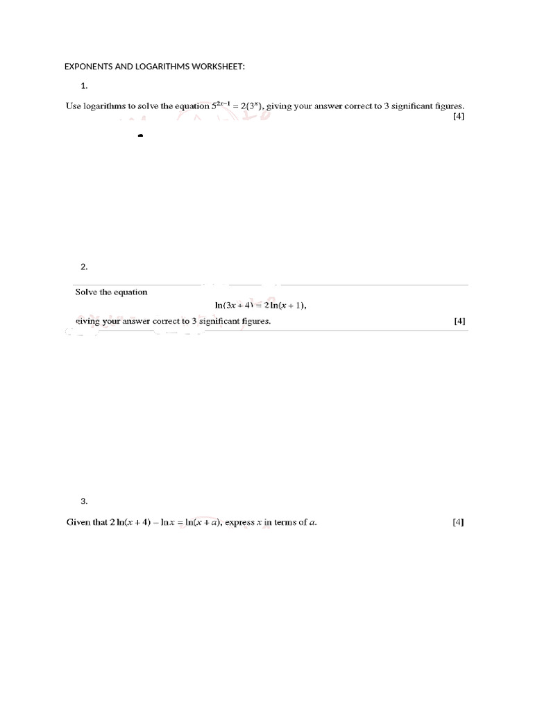 EXPONENTS_AND_LOGARITHMS_WORKSHEET1 | PDF