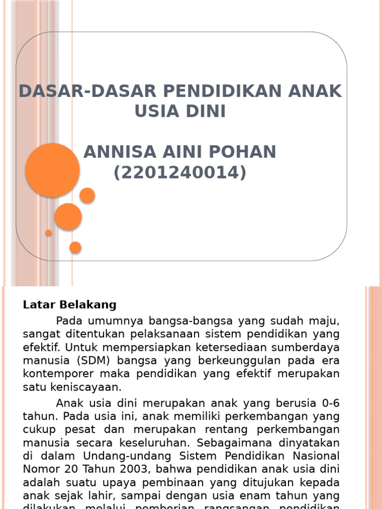 Dasar-Dasar Pendidikan Anak Usia Dini | PDF