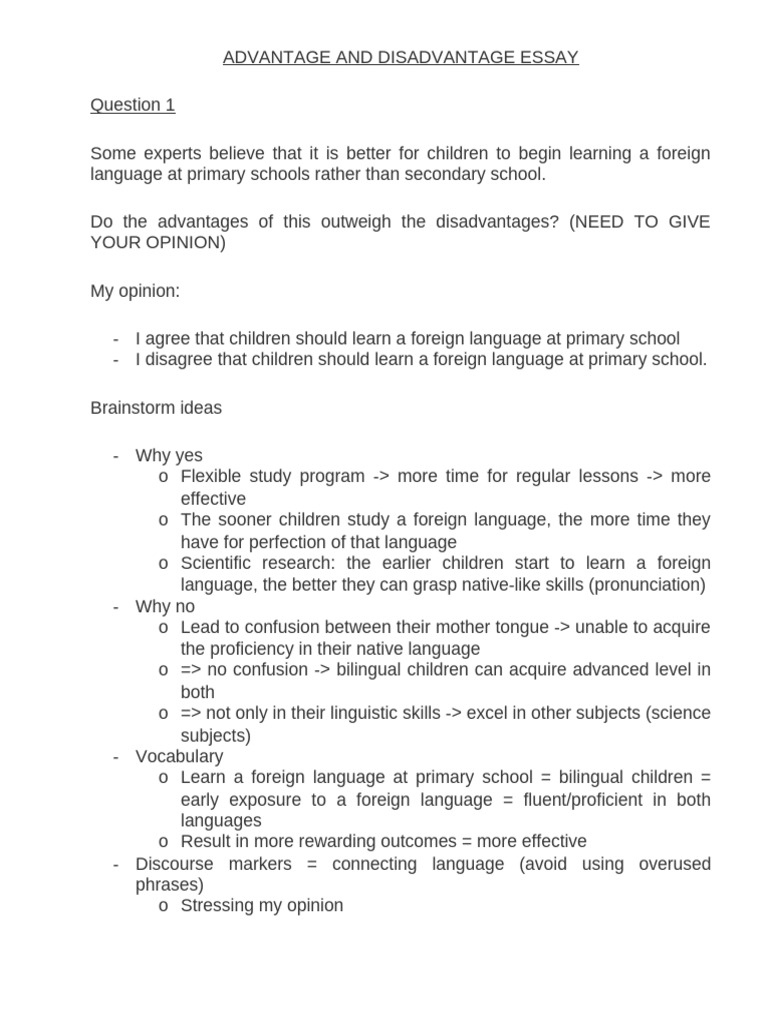 Advantage and Disadvantage Essay | PDF | First Language | Multilingualism