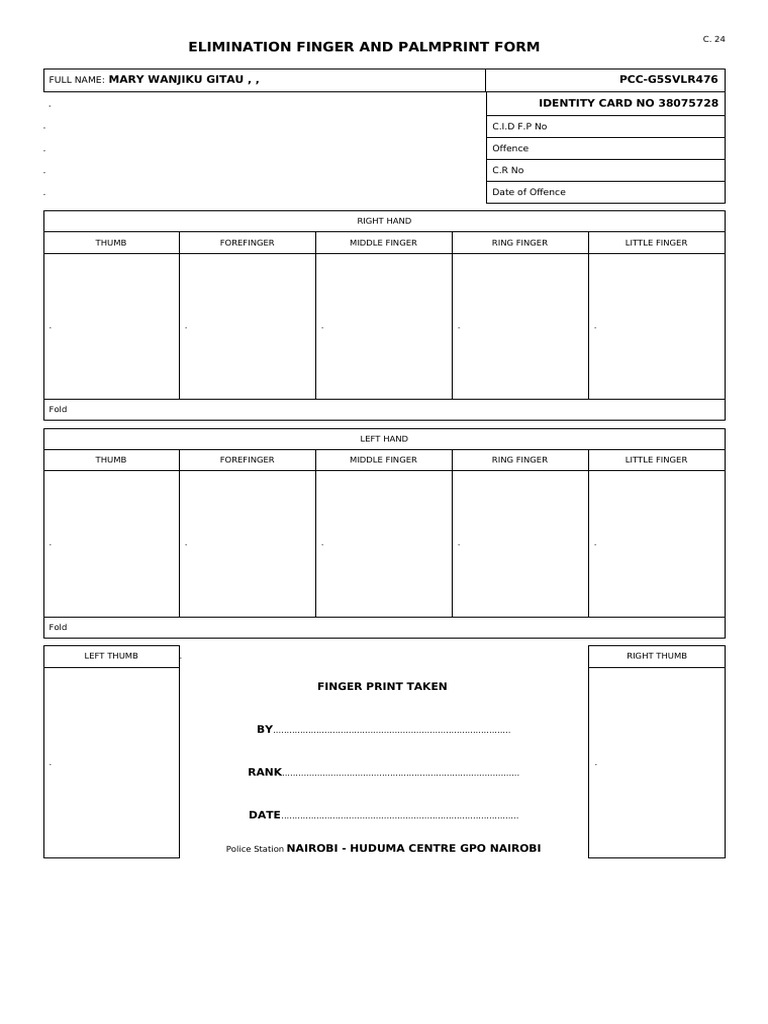 Elimination Finger and Palmprint Form: Mary Wanjiku Gitau,, PCC ...