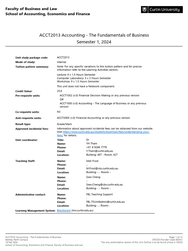 ACCT2013 Accounting - The Fundamentals of Business Semester 1 2024 ...