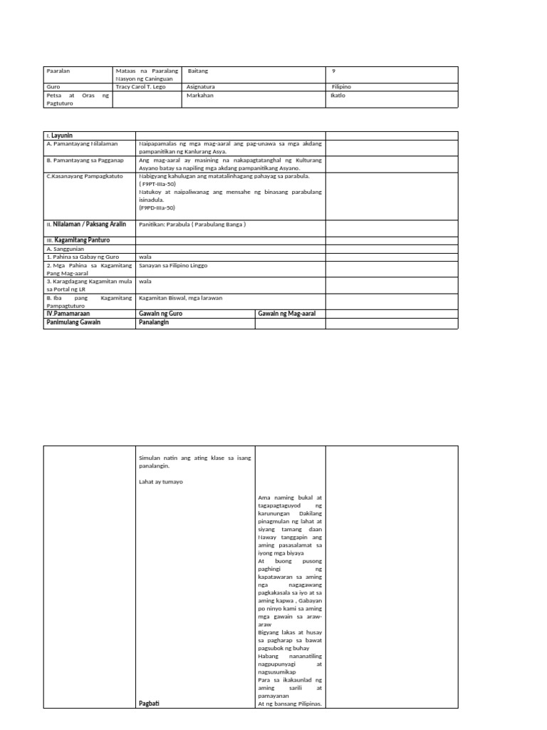 Lesson Plan Ang Banga | PDF