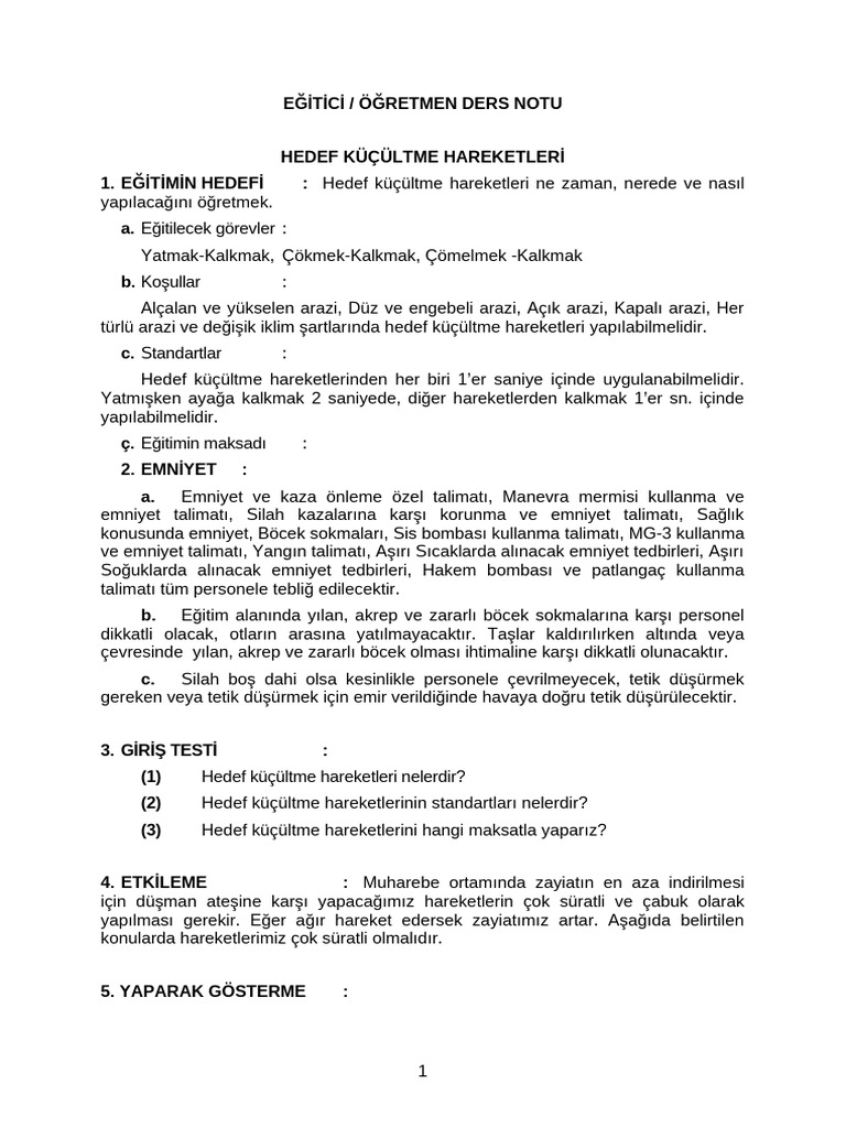 1-1 Hedef Küçültme Hareketleri̇ Yeni̇ | PDF