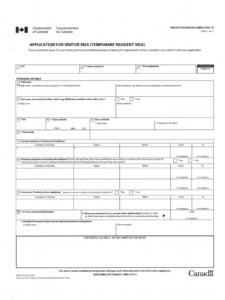 Application for Visitor Visa Form | PDF