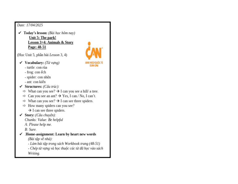 File Báo Bài Unit5-Lesson 3+4. Ms Tròn | PDF