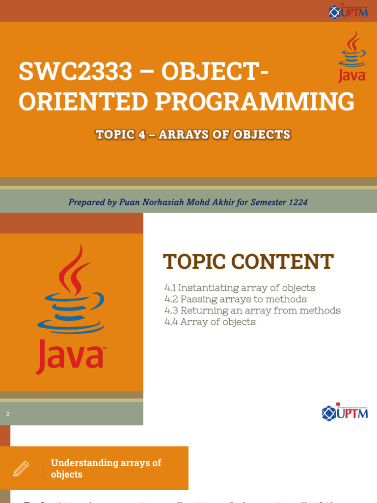 Swc2333 Topic 4 Array Of Objects Pdf Class Computer Programming Parameter Computer 7834