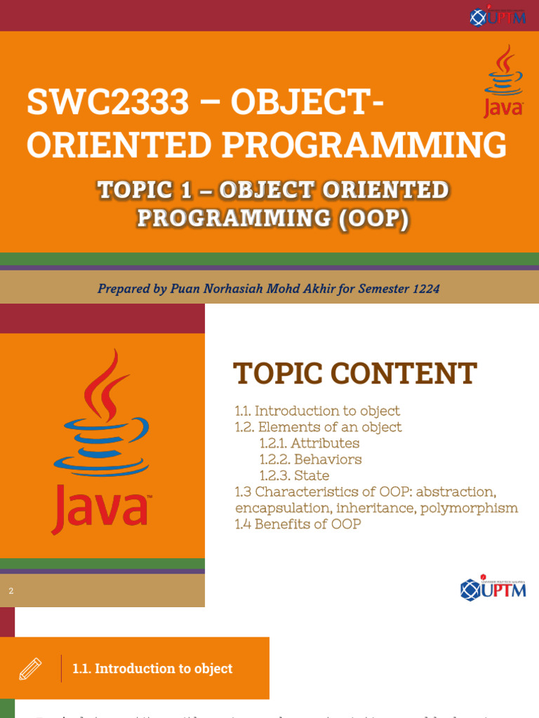 SWC2333 Topic 1 OOP | PDF | Object Oriented Programming | Class ...