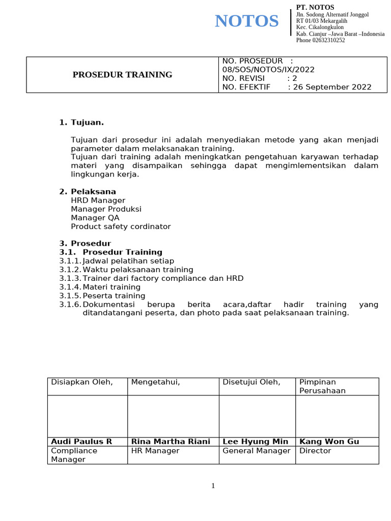 Prosedur Training | PDF