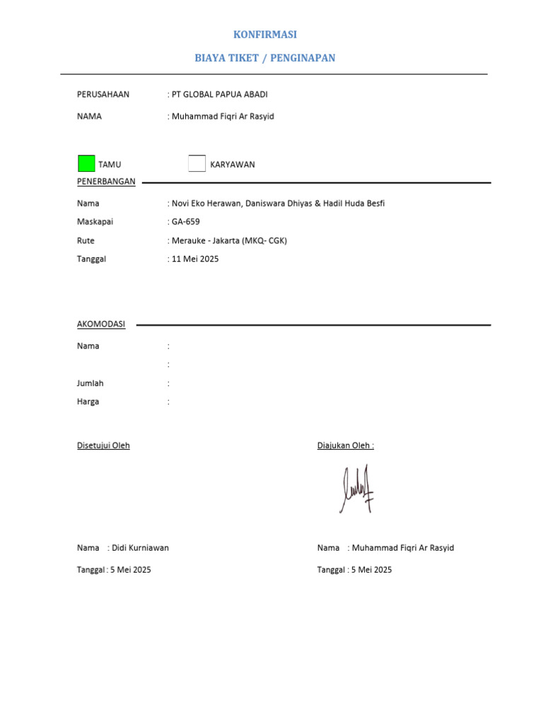Form Pemesanan Tiket Dan Akomodasi Tamu - 01 | PDF