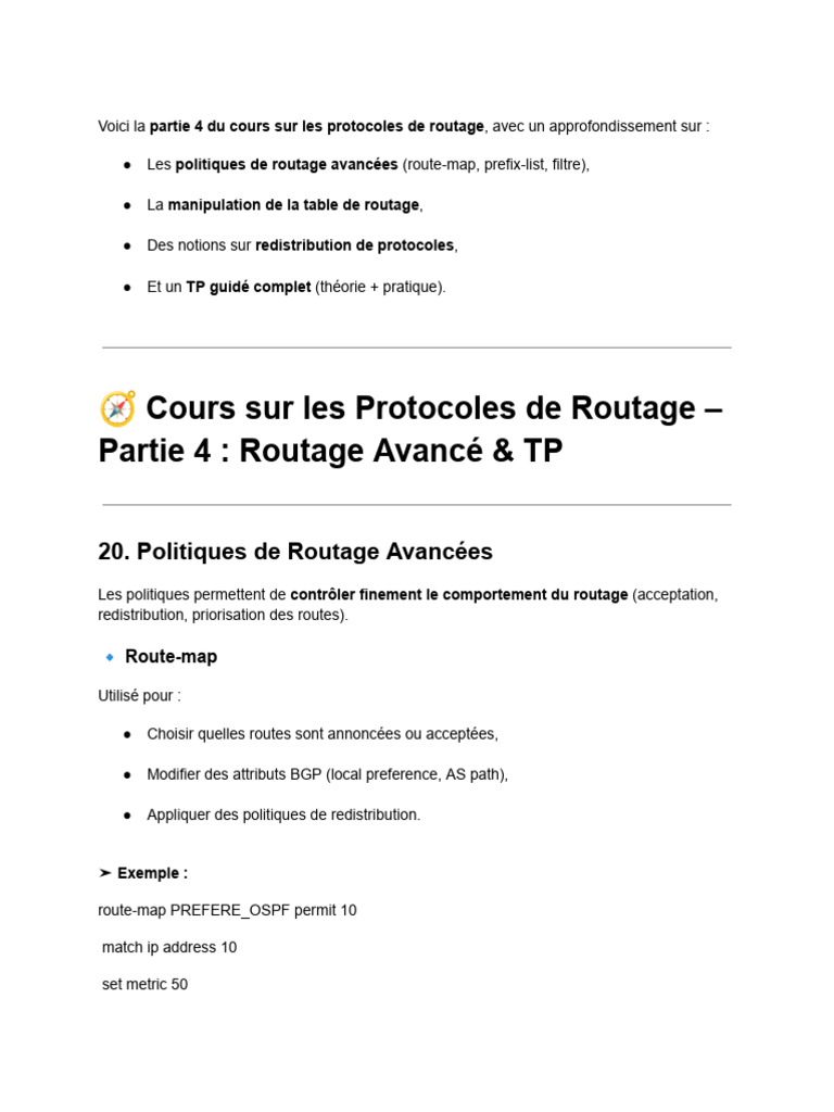 Routage Avancé et TP Pratique | PDF | Architecture de réseau | l'Internet