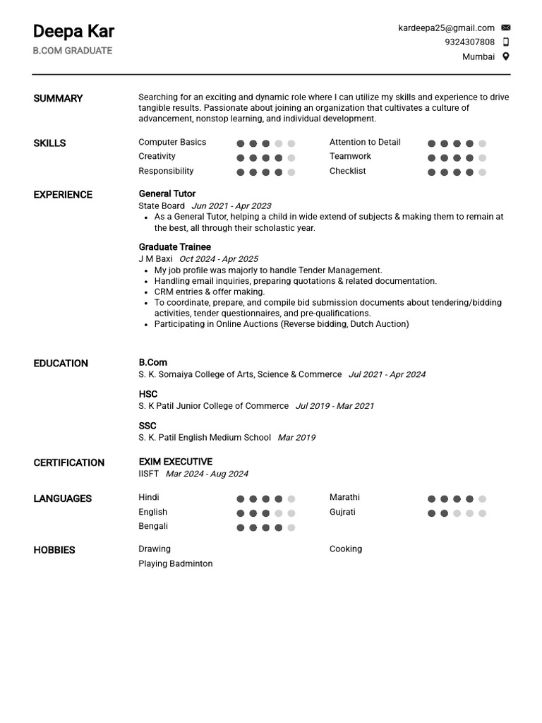 Resume Deepa Kar | PDF