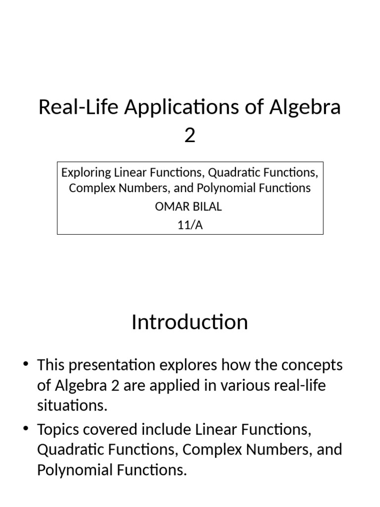 Algebra2 RealLifeApplications Presentation | PDF | Complex Number ...