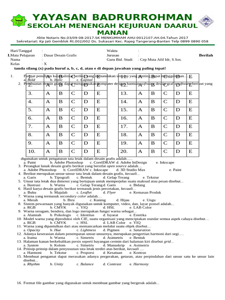 PAS Dasar Desain Grafis Kelas X | PDF