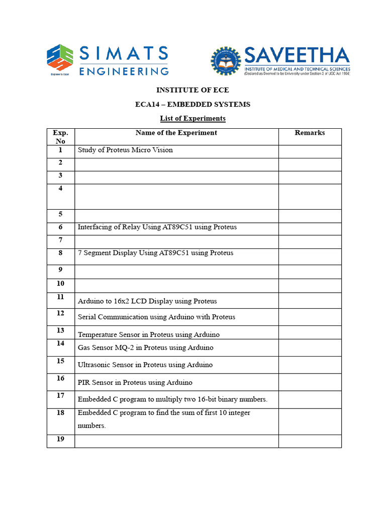 Embedded Systems Lab Manual | PDF | Microcontroller | Arduino