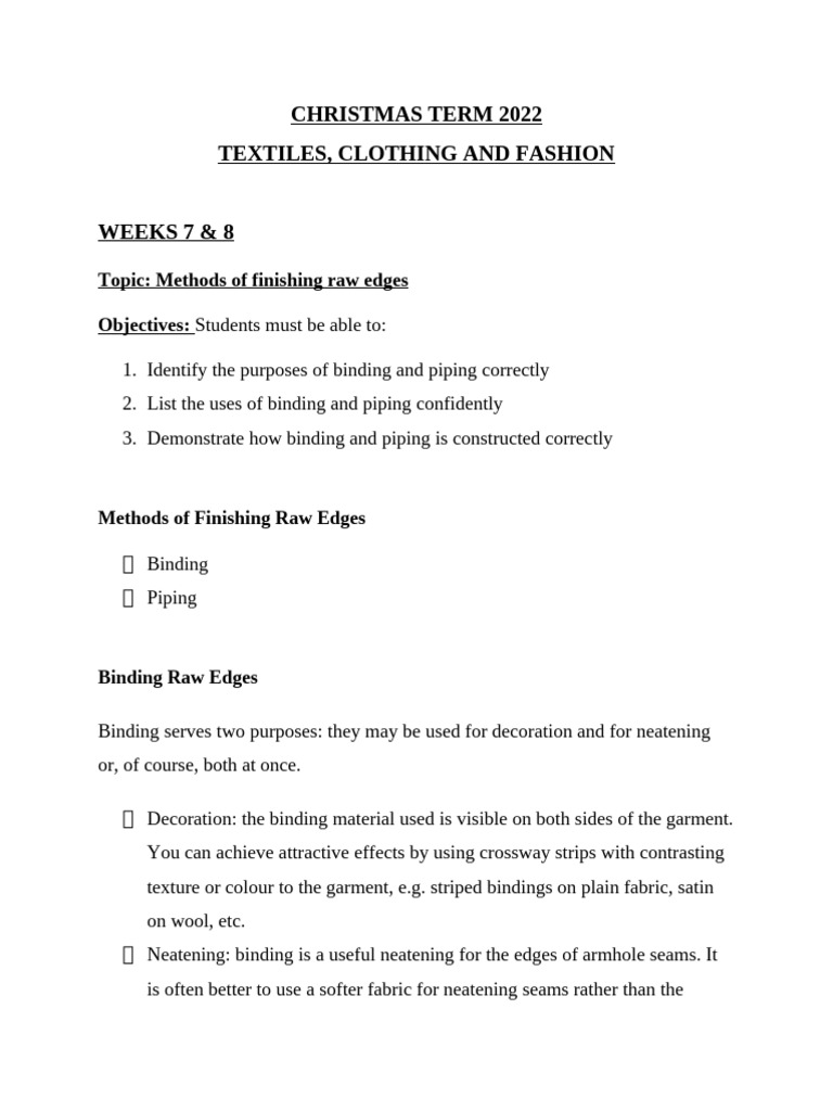 Finishing Raw Edges in Sewing | PDF | Seam (Sewing) | Softlines (Retail)