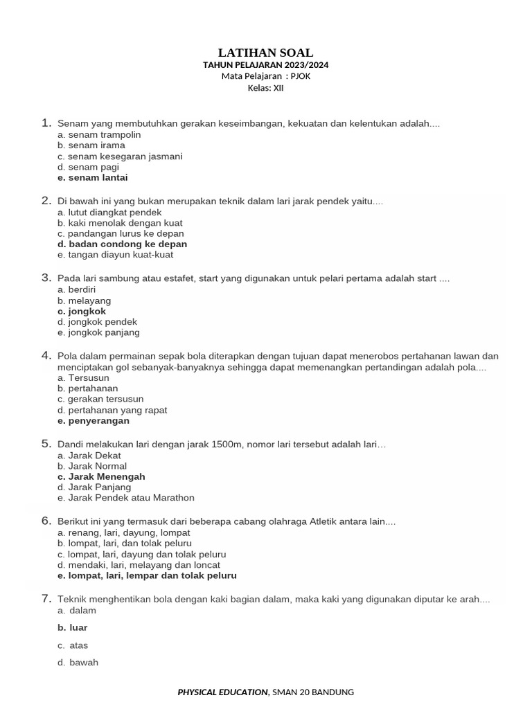 Latihan Soal Kelas Xii Pjok | PDF