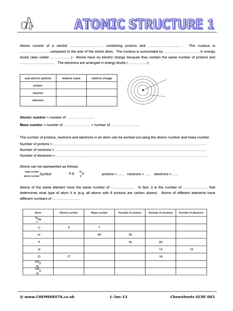 Chemsheets GCSE 002 (Atomic Structure 1) | PDF
