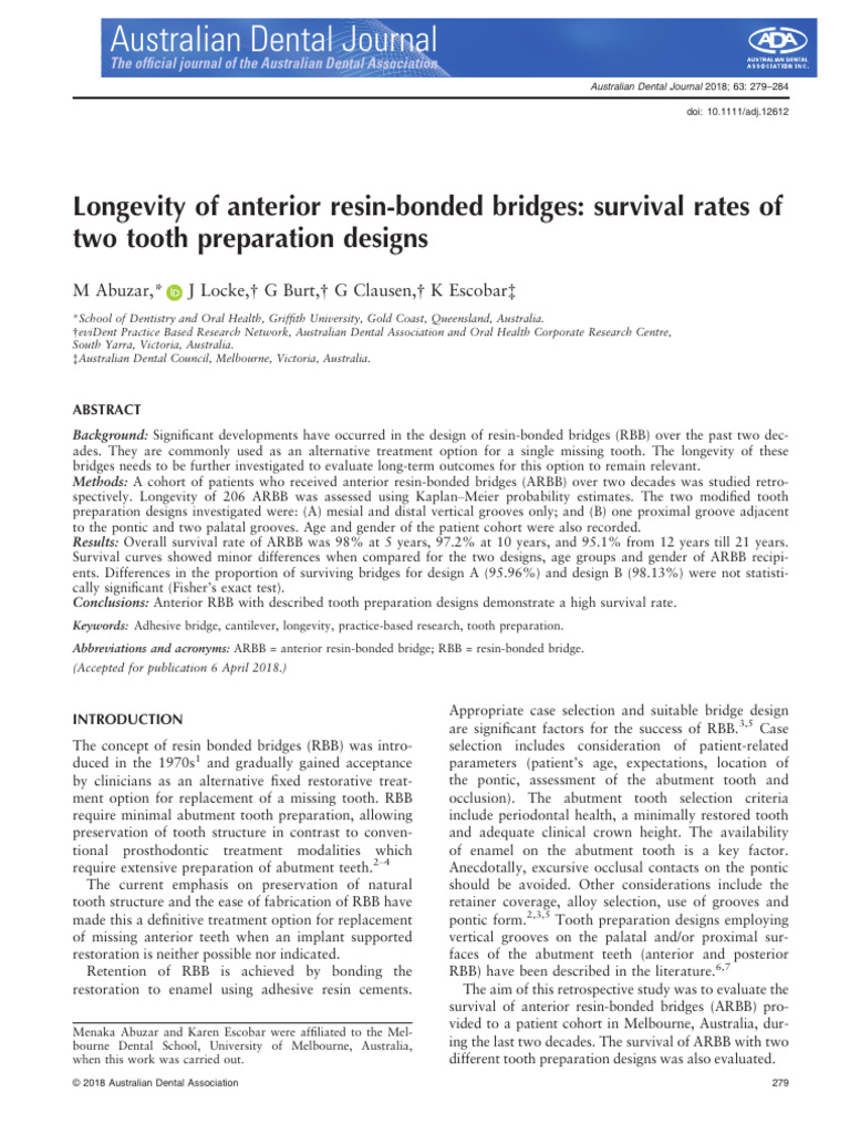 Australian Dental Journal - 2018 - Abuzar - Longevity of Anterior Resin ...