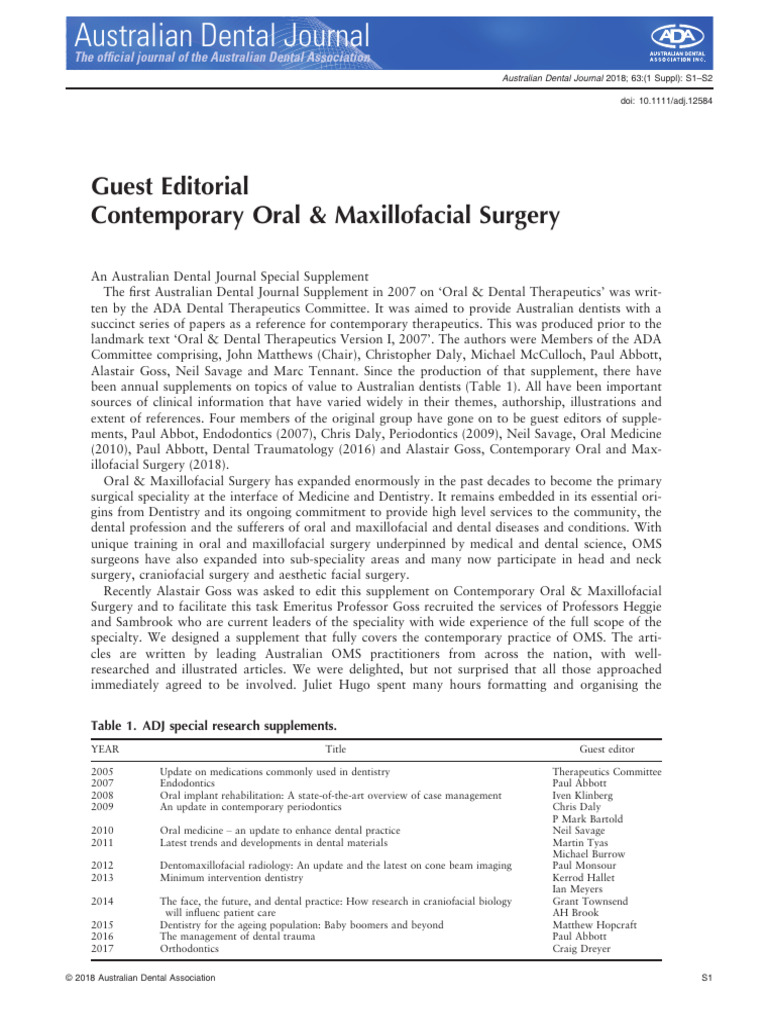 Australian Dental Journal - 2018 - Goss - Guest Editorial Contemporary ...