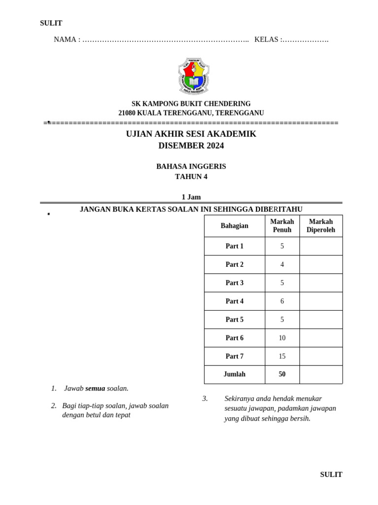 KULIT SOALAN UASA Terbaru | PDF