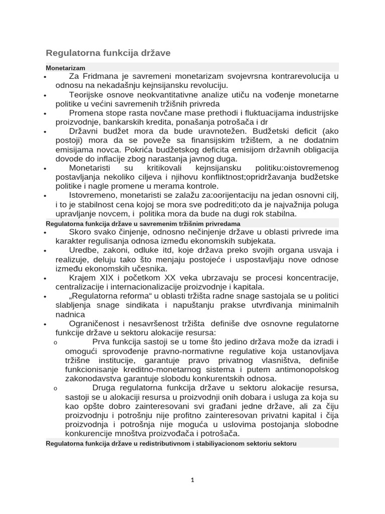 Regulatorna Funkcija Države - Doc Rezime Za Modul 2. | PDF