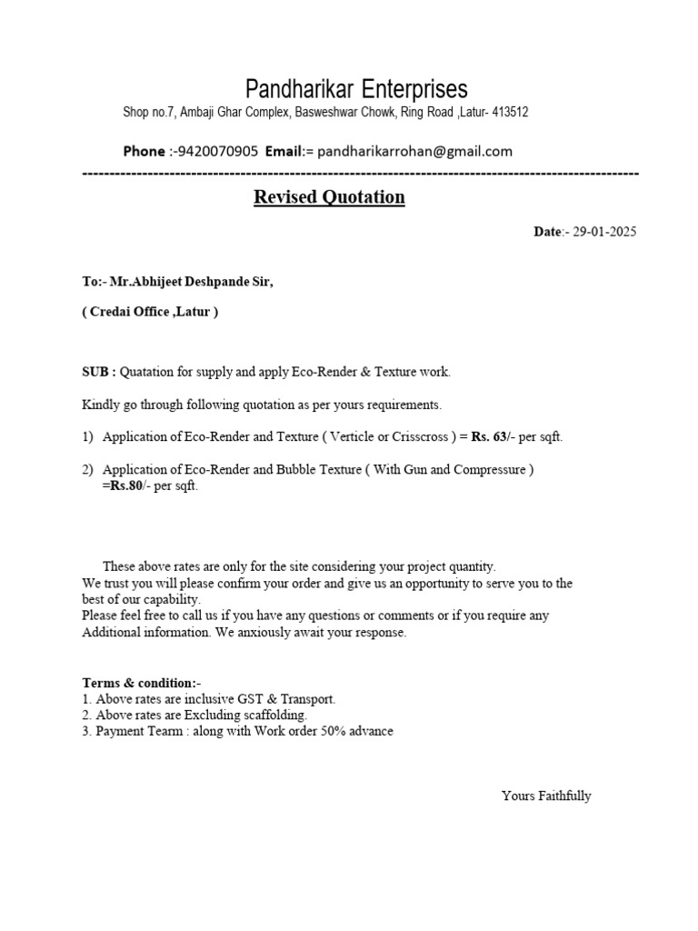 Revised Quotation for Eco-Render Work | PDF