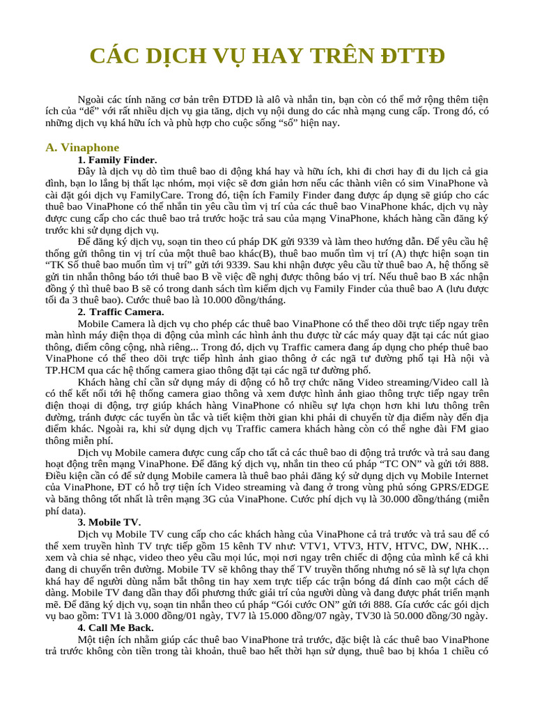 Cac Dich Vu Hay Tren DTDD | PDF
