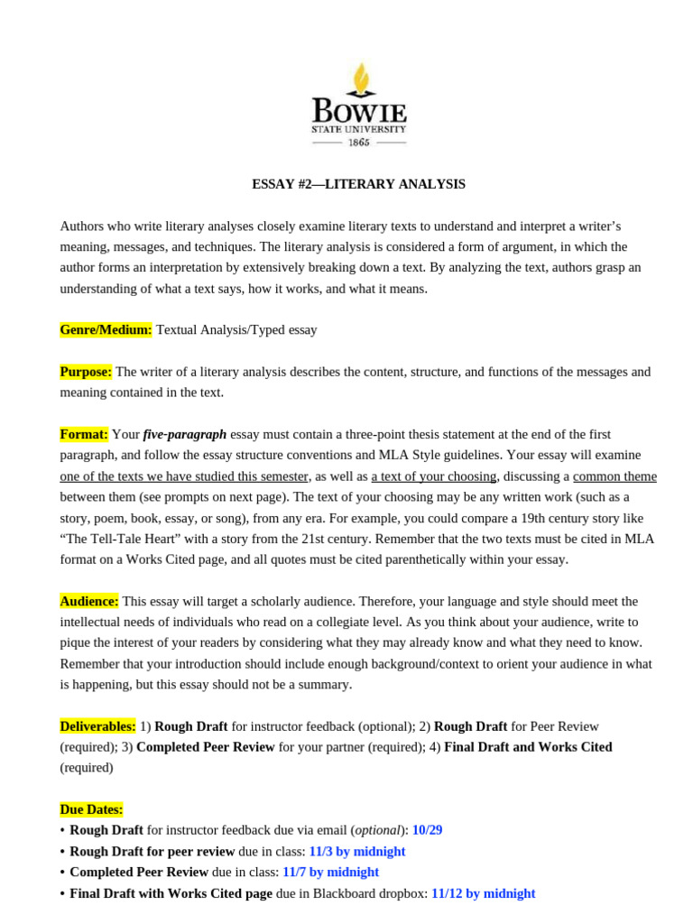 Essay 2 Literary Analysis Prompt | PDF | Essays | Paragraph