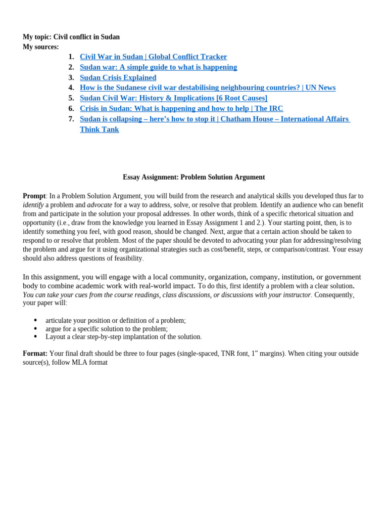 Problem and Solution Essay Assignment Sheet | PDF | Essays | Argument