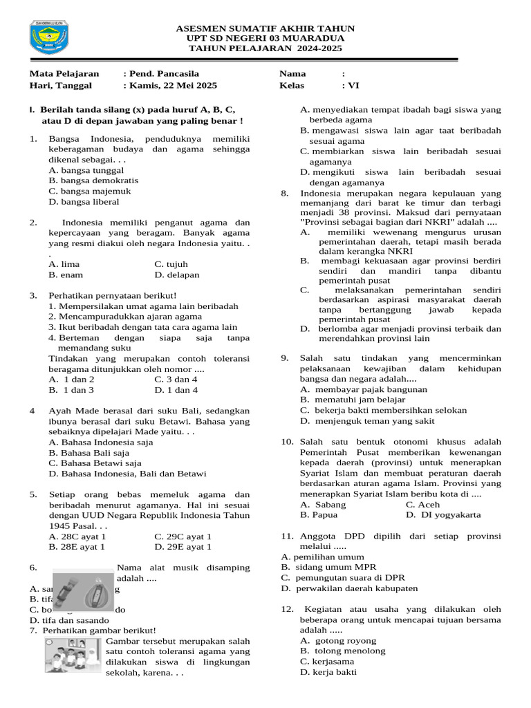 SOAL SAT PPKN 2025 | PDF