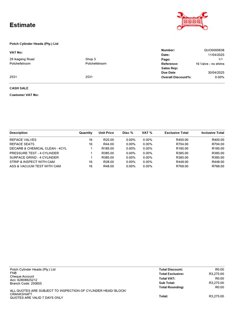 Quotation - QUO0000838 | PDF | Machines | Vehicle Technology