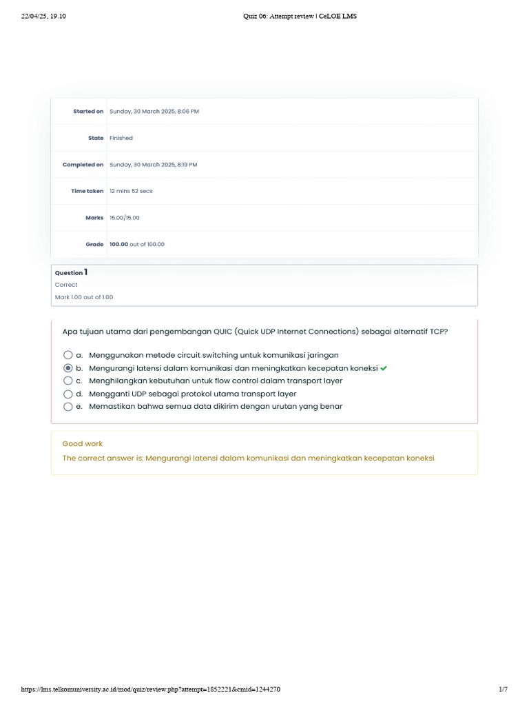 Quiz 06 - Attempt Review - CeLOE LMS | PDF