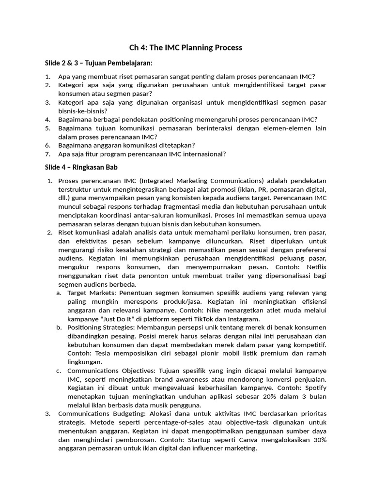 Bab 4 - The IMC Planning Process - Materi Pendukung | PDF