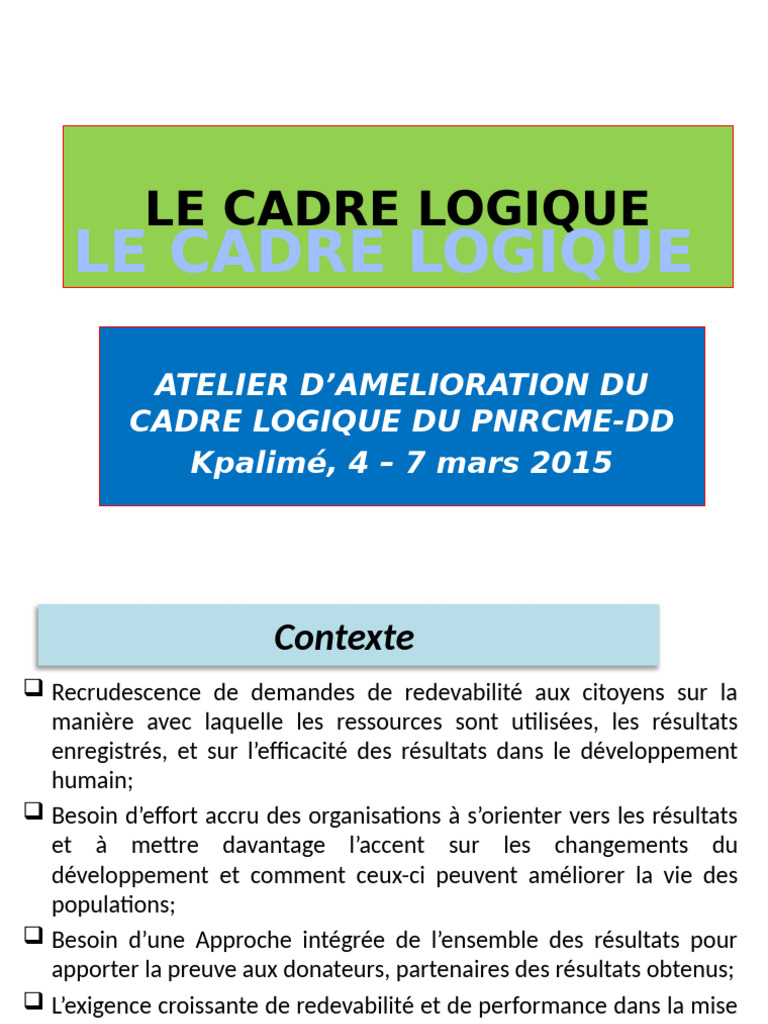 Présentation Cadre Logique | PDF | Analyse politique | Planification