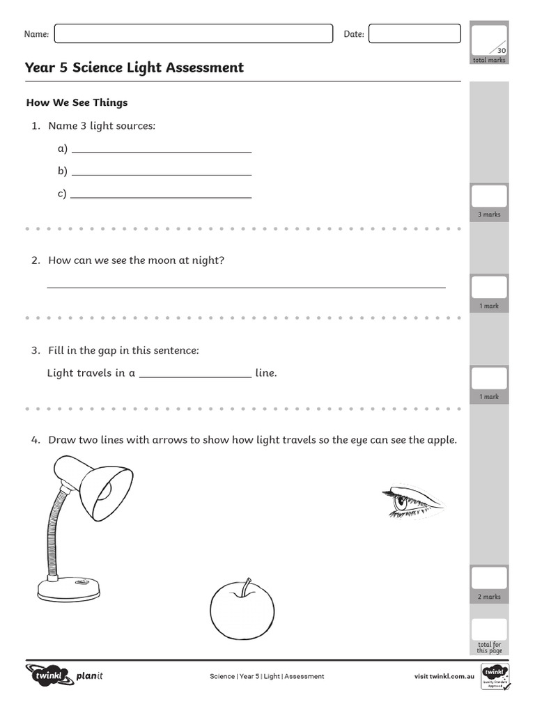 Au Ps 1677790720 Year 5 Science Light Assessment Ver 1 | PDF | Light ...