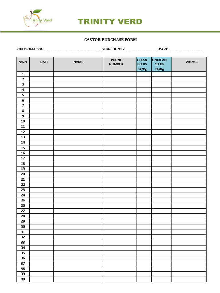 Priced Castor Purchase Form | PDF