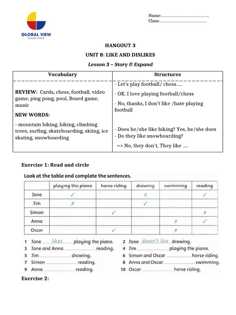 Ho 3 - U8 l3 Like and Dislikes | PDF