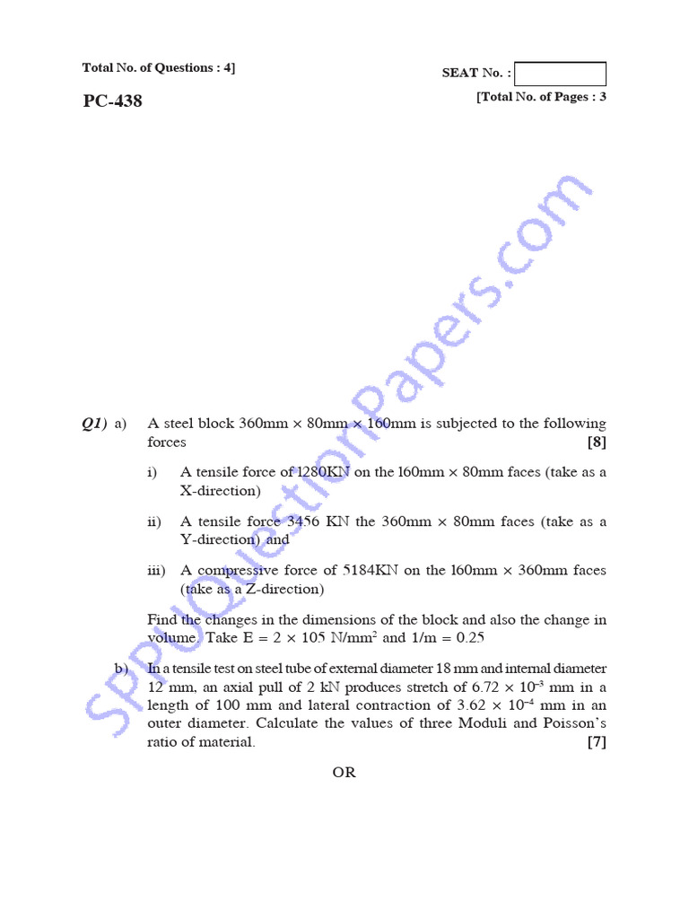 Be Mechanical Engineering Semester 3 2024 October Solid Mechanics SM Pattern 2019 | PDF | Young ...
