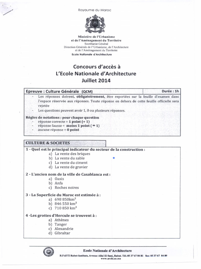 Concours D Entree Ena 2014 QCM Culture Generale | PDF