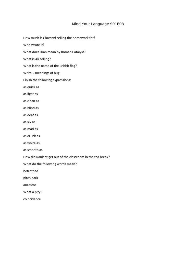 Mind Your Language S01E03 | PDF